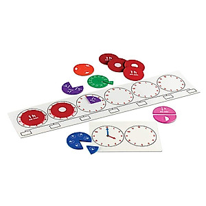 hand2mind Fraction Time Activity Set, Learn to Tell Time Fraction Manipulatives, Elapsed Time Clock, Analog Learning Clock, Telling Time Teaching Clock Activities, Manipulatives for Elementary School