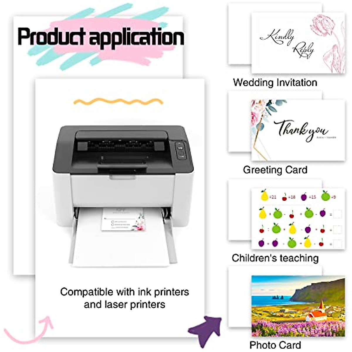 100 Pack 5x7 Cardstock Paper, 80lb White Cardstock Thick Paper Heavyweight Cardstock for Printer, Postcards, Wedding Invitation, Thankyou Cards, Mothers Day Gift Cards