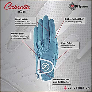 Zero Friction Ladies Cabretta Elite Golf Glove, Left Hand, Turquoise, One Size