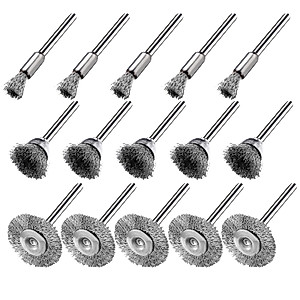 EASYIKI 15 Pieces Stainless Steel Wire Brushes, Wire Brush Wheel, Steel Wire Polishing Wheel Kits for Dremel Rotary Tools (1/8 Inch Mandrel)
