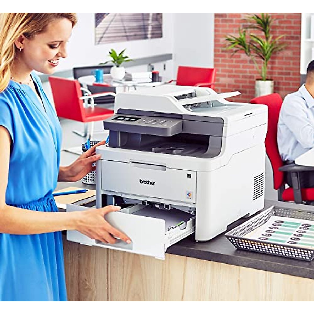 Brother MFC-L3710CW Compact Digital Color All-in-One Laser Printer, Print Scan Copy Fax, Wireless Printing, 19 ppm, Built-in Wireless, 600x600DPI, 512 MB, Bundle with Cefesfy Printer Cable