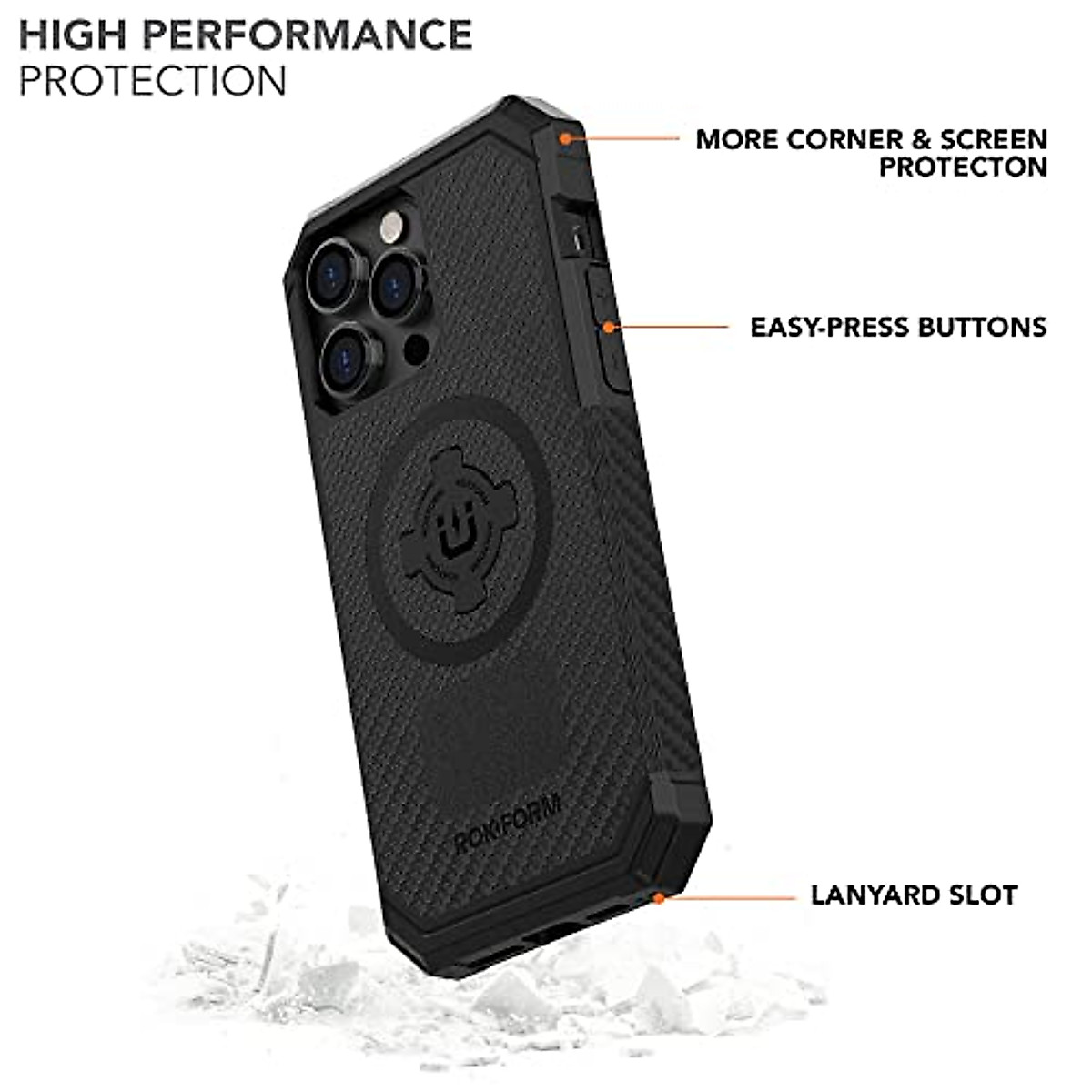 Rokform - iPhone 14 Pro Max Rugged Case + Motorcycle Handlebar Phone Mount (Black)