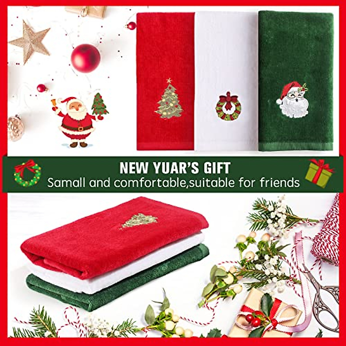 Set of 6 Mix 12 x 18 Inches Christmas Bath Towels Embroidery Hand Towels Christmas Towels Bathroom Dish Towels Soft Kitchen Wash Cloths Towels for Bathroom Kitchen Towels Gift