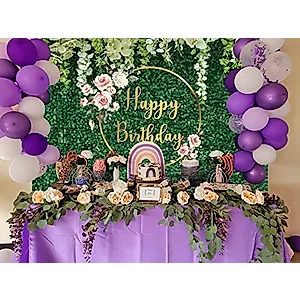 Greenery Happy Birthday Backdrop for Women Girls Flower Green Grass Backdrop Wall for Party Birthday Background Photography for Photoshoot Banner Decoration 7x5ft