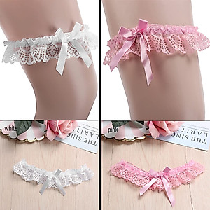 5 Pairs Lace Wedding Garter Bridal Lace Floral Bowknot Garter Ribbon Belt Leg Ring for Women Girls Favor with 1 Pairs Stocking Buckle