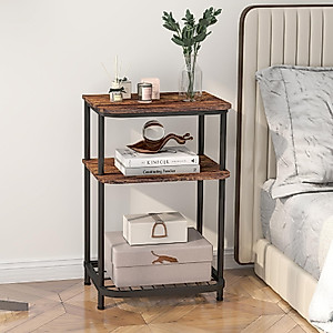 MOFAIN Side Table 3-Tier Small End Table for Small Spaces Storage Accent Table Night Stand for Living Room Bedroom Couch(Rustic Brown)