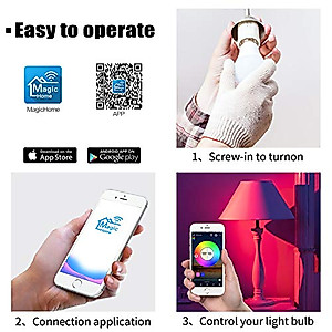MagicLight Smart Light Bulb Works with Alexa Google Home, A19/E26 800LM Color Changing Light Bulb, WiFi & Bluetooth 5.0, Dimmable, RGBCW, Music Sync, APP Control, No Hub Required