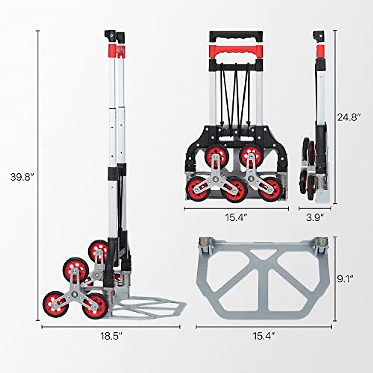 MoNiBloom Stair Climbing Cart Portable Folding Hand Truck and Dolly, Heavy-Duty 151 lb Capacity Aluminum Trolley Cart with Telescoping Handle and Bungee Cord for Travel Office