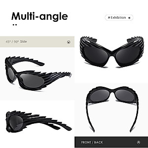 kimorn Wrap Around Sunglasses Womens men Swift Oval Trendy Futuristic Sport Shades Y2K Sun Glasses K1422 (Black Frame Black Lens)