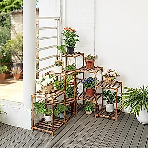 Uneedem Wood Plant Stand Indoor Outdoor Corner Plant Shelf Stand, 5 Tiered 10 Potted Flower Plant Stands for Indoor Plants Multiple, Plant Shelves Stands Rack for Living Room, Patio, Balcony