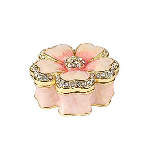Janshe Cul Sakura Trinket Boxes Hinged Hand-Painted Enameled Flower Figurine Ornaments Craft Gift for Home Decor, Pink