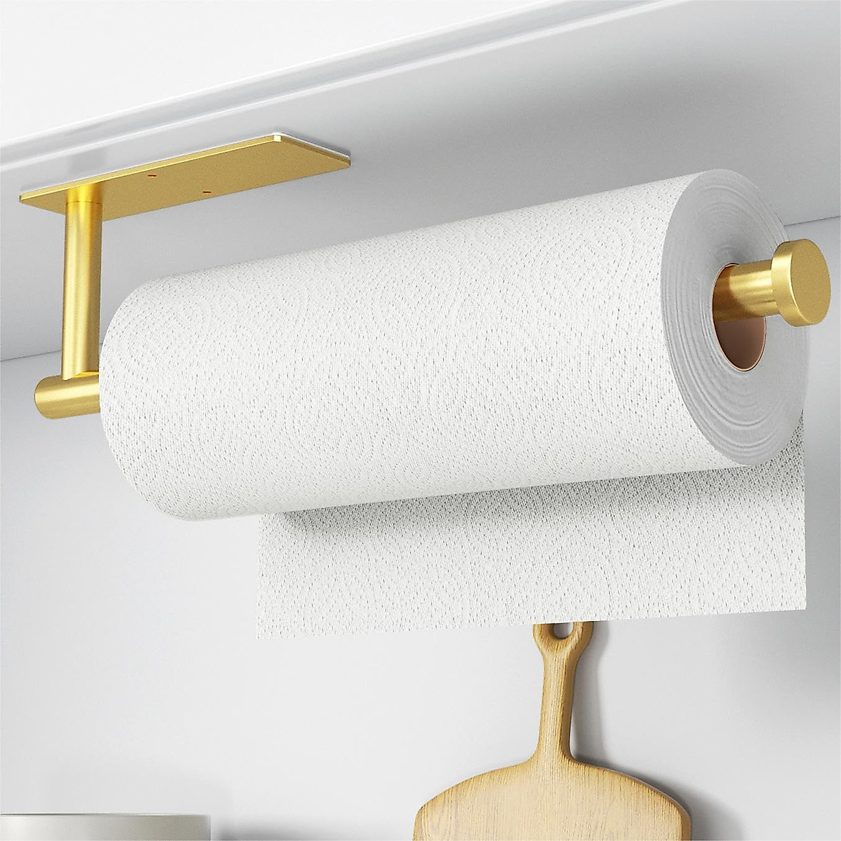 Paper Towel Holder - Self-Adhesive or Drilling, Gold Wall Mounted Paper Towel Rack for Kitchen, SUS304 Stainless Steel Kitchen Roll Holder Under Cabinet