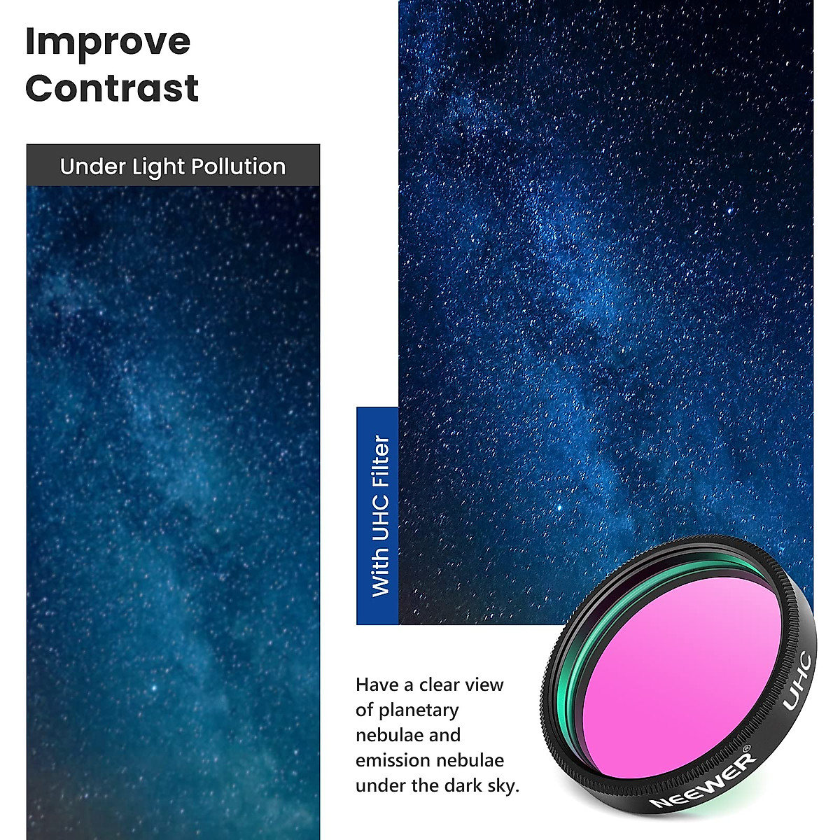 Neewer Telescope Filter 1.25” UHC Filter, Astrophotography Accessory Filter to Improve Image Contrast and Reduce Light Pollution for Astronomical Photography
