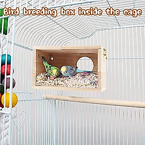 GINDOOR Parakeet Nesting Box Transparent Bird House for Cage Natural Wood Breeding Box for Parrot Parakeet Cockatiel Lovebirds Budgie Conure and Other Small Birds