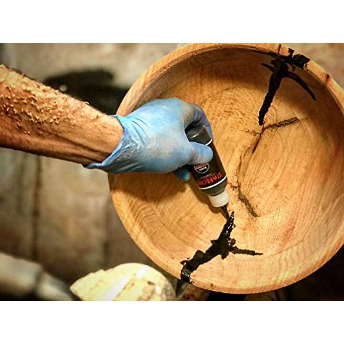 Starbond 2 oz. Black Medium CA Glue (Premium Cyanoacrylate Super Glue) Crack Filler 150 CPS Viscosity for Woodworking, Woodturning, Carpentry, Guitar, RC Hobby