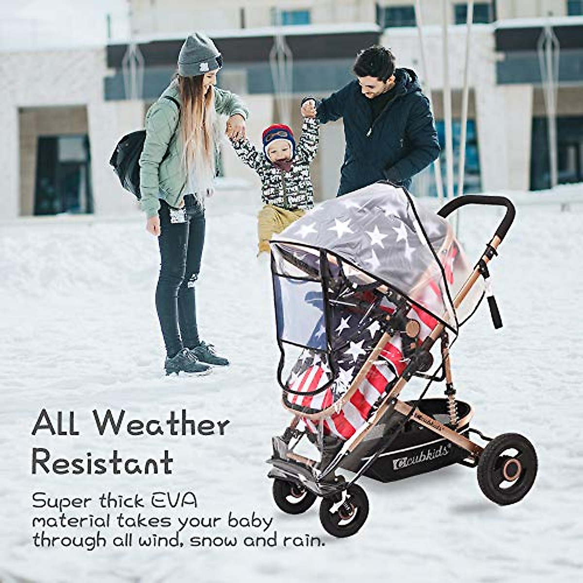 Siravic Stroller Cover, Clear EVA Stroller Rain Cover Universal Baby Travel Weather Shield Protects from Snow, Wind, Dust and Sun (Square Door, Medium)