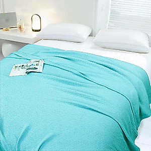 Tex Trend 100% Cotton Thermal Blanket, Soft Premium Twin XL Blanket - Upgraded Waffle Weave Blanket - Breathable Skin Friendly Woven Cotton Blankets for All Seasons - (60x90, Blue)