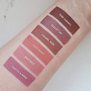 Aromi Tan Metallic Liquid Lipstick | Sepia Bronze Lip Color with Shimmery Finish, Vegan, Cruelty-free, Long-Lasting, Smudge-Proof, Handmade (Peachy Tan)