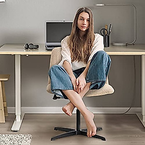 gopop Swivel armless Chair No Wheels,Office Desk Chair with Fabric Padded,Height Adjustable Wide Seat Computer for Home Office,Mid Back Accent Chair (Beige)