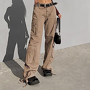 Womens Jeans,Fall Clothes for Women Fashion High Waisted Baggy Cargo Pants Women Teen Girl Gifts Trendy Stuff Dressy Casual Y2k Pants Multiple Pockets Lounge Jogger Boyfriend Jeans(7A-Khaki,Small)
