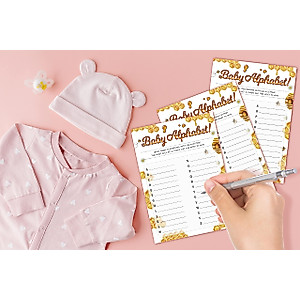 Baby Shower Game Set - Baby Alphabet Game Cards for Gender Reveal Party - Bumble Bee Baby Shower Games & Activities - Honey Honeycomb Party Favor Decoration for Men and Women - 30 Game Cards(F19)