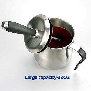 BBQ Basting Pot with Basting Brush - Stainless Steel Barbecue Sauce Pot with Silicon Basting Brush by Qidea, 32 OZ