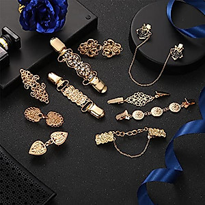 10 Pieces Retro Cardigan Clip Vintage Sweater Swirl Clip Antique Flowers Pattern Shawl Clips Sweater Collar Clip Dresses Shawl Clip Shirt Brooch Clip for Women Mother's Day Gift(Golden)