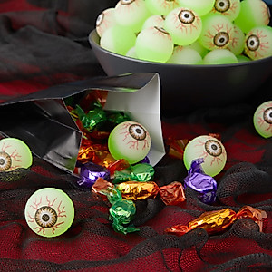 Juvale 50-Pack Glowing Eyeball Bouncy Balls for Kids, Glow in The Dark Halloween Party Supplies, Fun Spooky Eyeballs for Halloween Parties and Themed Celebrations, Decoration Supplies (1 in)