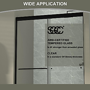 Gxcevsou 44-48" W x 72" H Semi-Frameless Sliding Shower Door, Glass Shower Door with 1/4'' (6mm) Clear SGCC Tempered Glass, Matte Black Finish, Shower Doors can be Installed Left and Right