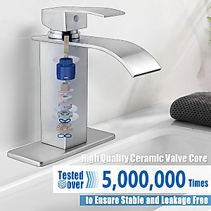 Homikit Waterfall Bathroom Sink Faucet with Pop Up Drain, Brushed Nickel Bathroom Faucets for Sink 1 or 3 Hole, 18/10 Stainless Steel Bath Vanity Faucet Single Handle, Farmhouse Faucets with Deck