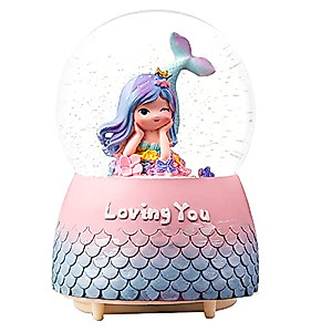 Mermaid Snow Globes for Kids,100MM Musical Snow Globes with LED Lights,Christmas Birthday Gift for Girls Age 8 9 10 11 12