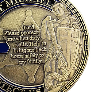 Saint Michael Police Officers Challenge Coin God Bless The Police Appreciation Gifts for Law Enforcement Thin Blue Line Police Coin