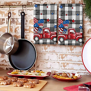 4th of July Kitchen Towels Set USA Flag Red Truck Decorative Hand Towel Black Buffalo Check Plaid Independence Day Dish Towel Dishcloths 3 Pack July 4th Dish Cloths for Home Cooking Baking