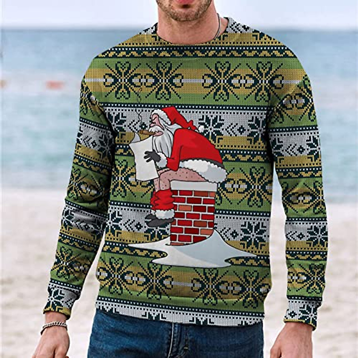Holiday Sweatshirts For Men 3D Printed Graphic Sweatshirts Funny Top Holiday Pullover Crewneck Long Sleeve