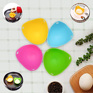 Poached Egg Cup Pack of 4,Silicone Egg Poacher Cups with Ring Standers,Eggs Poaching Cups for Stovetop or Microwave Egg Cooking, Easy Release and Cleaning - BPA Free,Stove Top and Dishwasher Safe