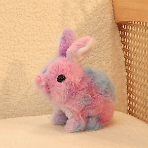 Easfan Easter Rabbit Pink Plush Jumping Spotted Rabbit Talking Hopping Ears Nose Moving Educational Plush Toy Singing Shaking Glowing Interactive Toy Electric for Toddlers Kids