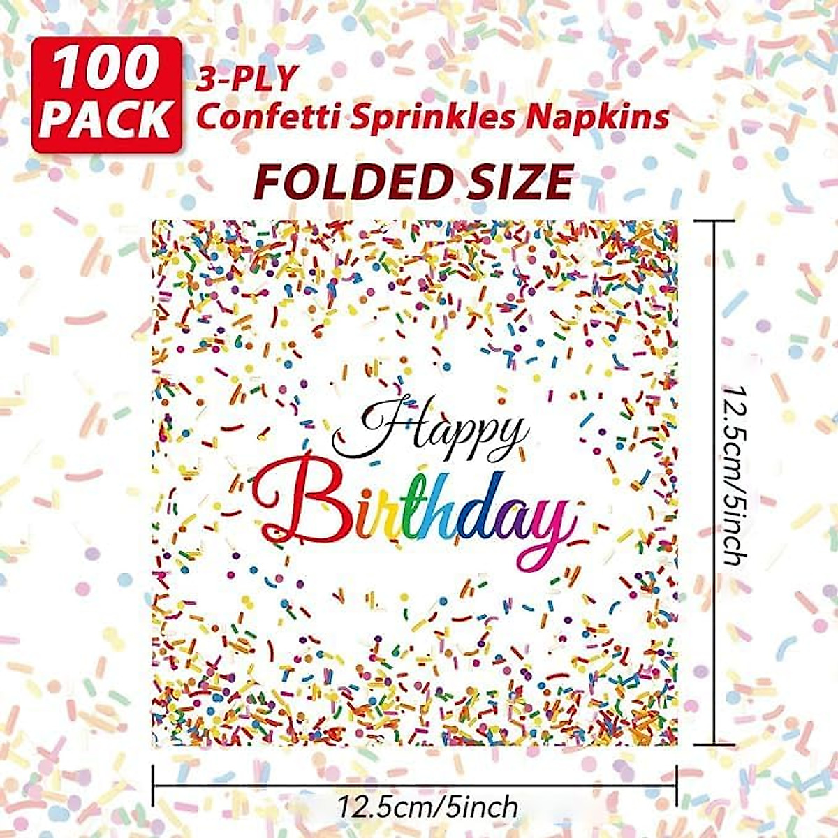 Confetti Sprinkles Birthday Napkins for Happy Birthday Party Supplies Sprinkles Party Themed Luncheon Paper Napkins Disposable for Kids Two Sweet Donut Birthdays Party Favors (100 Pack)
