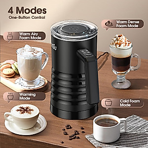 AllToU Milk Frother and Steamer, 4-in-1 Electric Milk Steamer, 350ml Automatic Hot and Cold Foam Maker and Milk Warmer for Coffee Latte, Cappuccinos, Macchiato