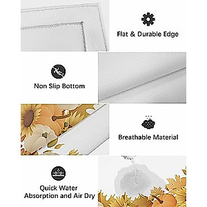 Teamery Outdoor Rug Fall Thanksgiving Maple Leaves Sunflowers Area Rug, Easy Cleaning Waterproof Outdoor Plastic Straw Rug for Patio Decor Backyard Deck Picnic Camping Living Room, 5x8 Feet