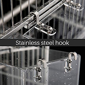 HOSUKKO Bird Bath for Cage No-Leakage 6.4inch x 6.4inch Acrylic Clear Bird Bathtub Parrot Parakeets Shower Bird Feeder for Cage Bathtub Box for Small Bird Parrot with 4 Hooks