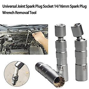 QISF 14MM & 16MM Thin Wall Magnetic Swivel Spark Plug Socket - 3/8-Inch Drive 12-Point Spark Plug Socket Removal Tool - Swivel Extension Permits Access to Most Confined Areas
