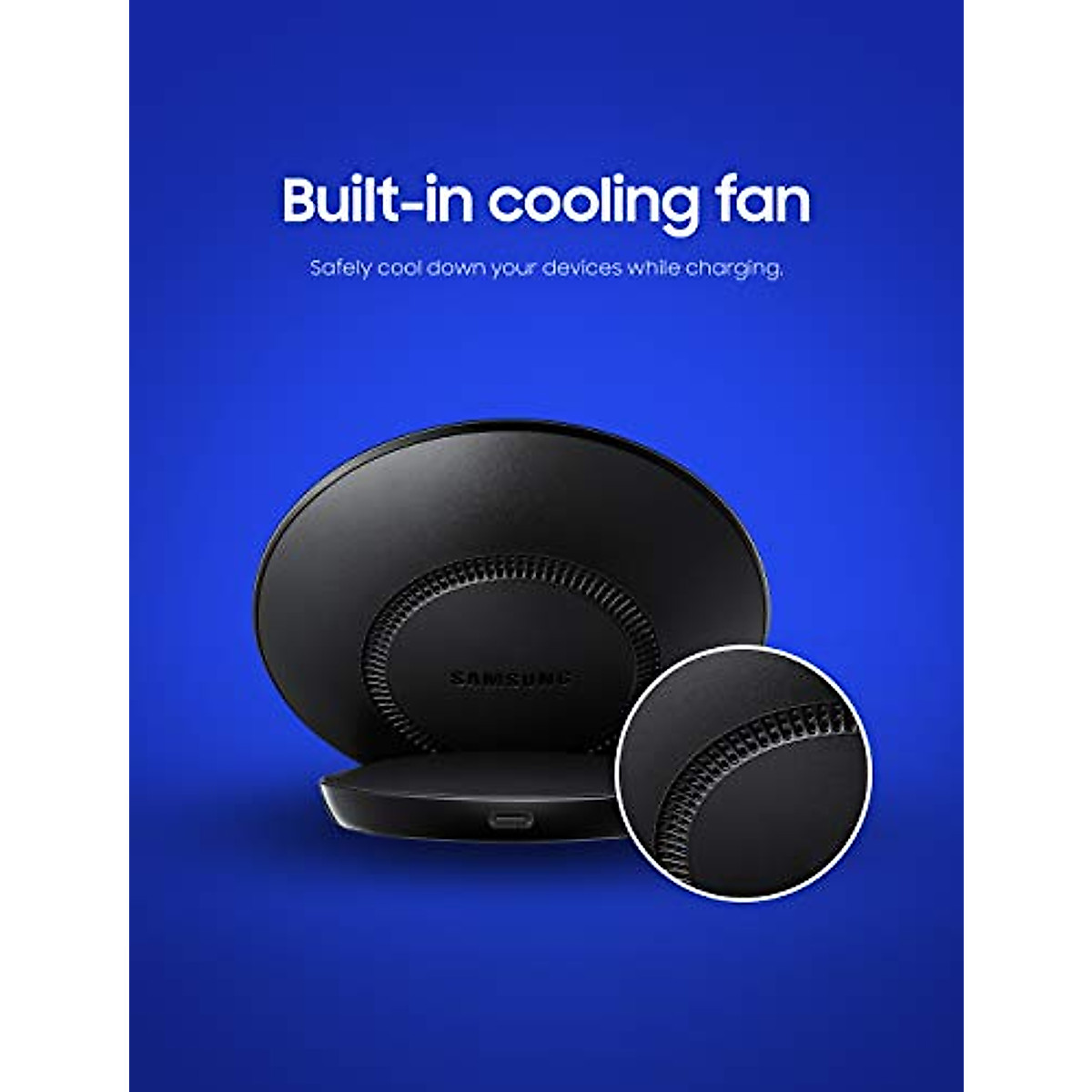 Samsung Qi Certified Fast Charge Wireless Charger Stand (2019 Edition) with Cooling Fan for Select Galaxy and Apple Iphone Devices - US Version