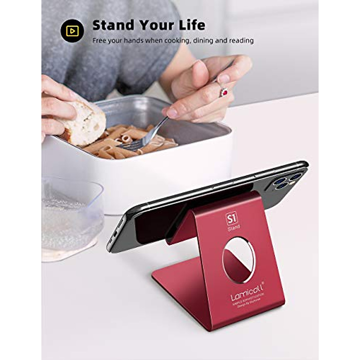 Lamicall Cell Phone Stand, Phone Dock : Cradle, Holder, Stand, Compatible with Phone 12 Mini 11 Pro Xs Xs Max Xr X 8 7 6 6s Plus 5 5s 5c All Android Smartphone Charging, Accessories Desk - Red