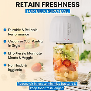 Electric Mason Jar Vacuum Sealer Kit, 3-in-1 Strong Suction, Handheld Rechargeable Sealer for Wide and Regular Mouth Mason Jars, Vacuum Bags, Jar Vacuum Sealer for Food Storage, Canning (White)