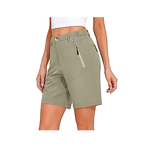 Mapamyumco Women’s Hiking Shorts Quick Dry Stretch for Golf Outdoor Camping Travel, Zipper Pockets Khaki S