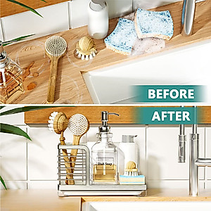 SUNESY Kitchen Sink Caddy for Holding Soap Dispensers & Sponge, Multifunctional Kitchen Sponge Holder with Removable Tray, Rustproof 304 Stainless Steel Kitchen Sink Organizer with Great Storage