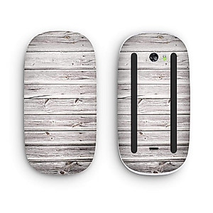 Design Skinz Aged White Wood Planks Vinyl Decal Compatible with The Apple Magic Mouse 2 (Wireless, Rechargable) with Multi-Touch Surface