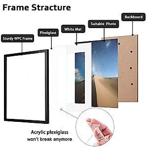 KINLINK 11x14 Picture Frame Black, Photo Frame with Plexiglass for Picture 8x10 with Mat or 11x14 without Mat, Composite Wood Picture Frame for Table Top and Wall Mounting, Set of 6