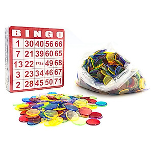 YH Poker Yuanhe Bingo Cards Game Set - Includes 100 Bingo Cards and 1000 Colorful Transparent Bingo Chips, Great for Bingo Games,Card Games, School Classroom Games,Family Gathering Activity