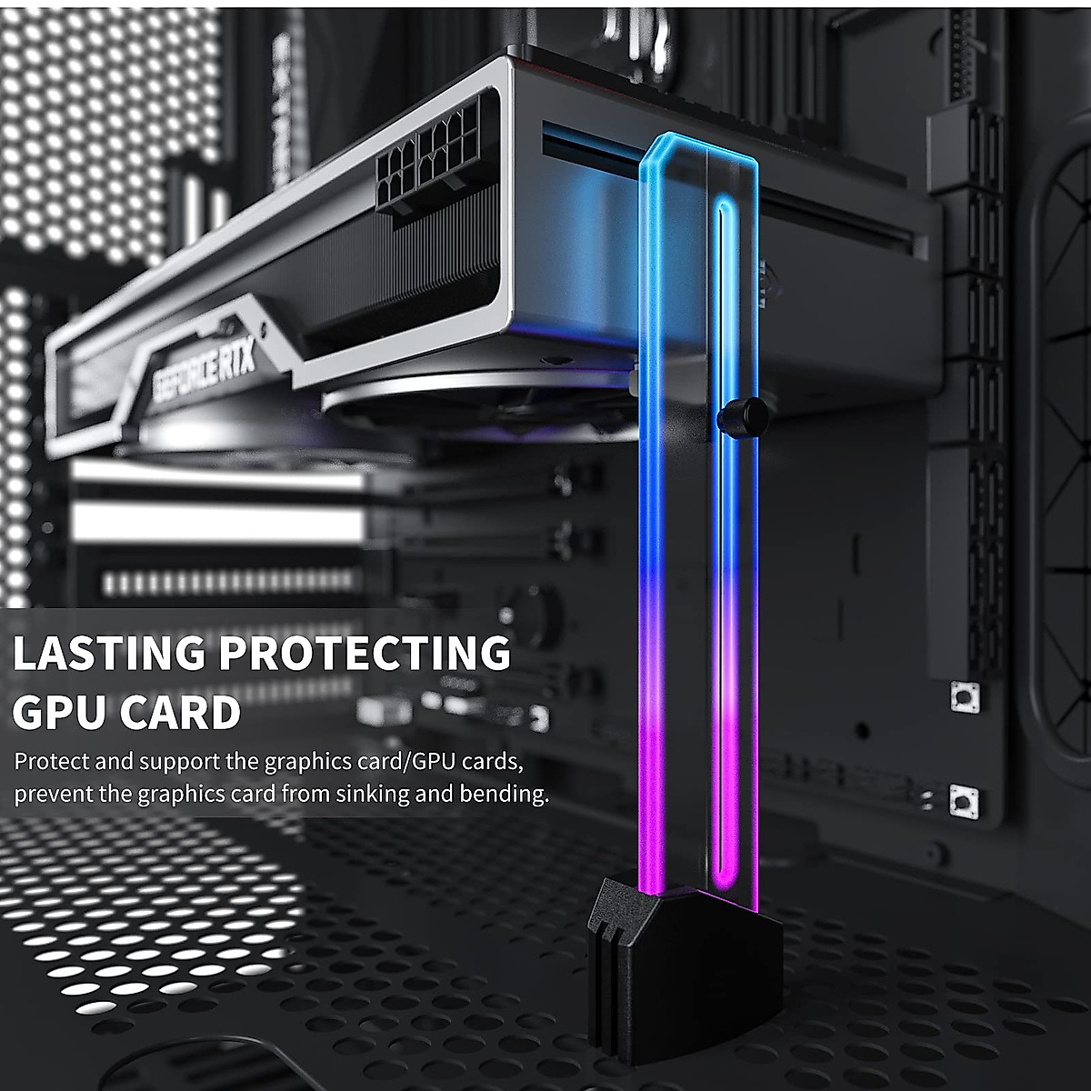 novonest GPU Support Bracket,5V 3PIN ARGB Graphics Card GPU Brace Support Video Card Sag Holder/Holster Bracket,Vertical GPU Mount,Transparent Acrylic,Side Neon Light,GH03ARGB(N)